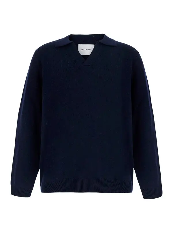 Soft Goat Heavy Cashmere Polo Collar Long Sleeve Jersey For