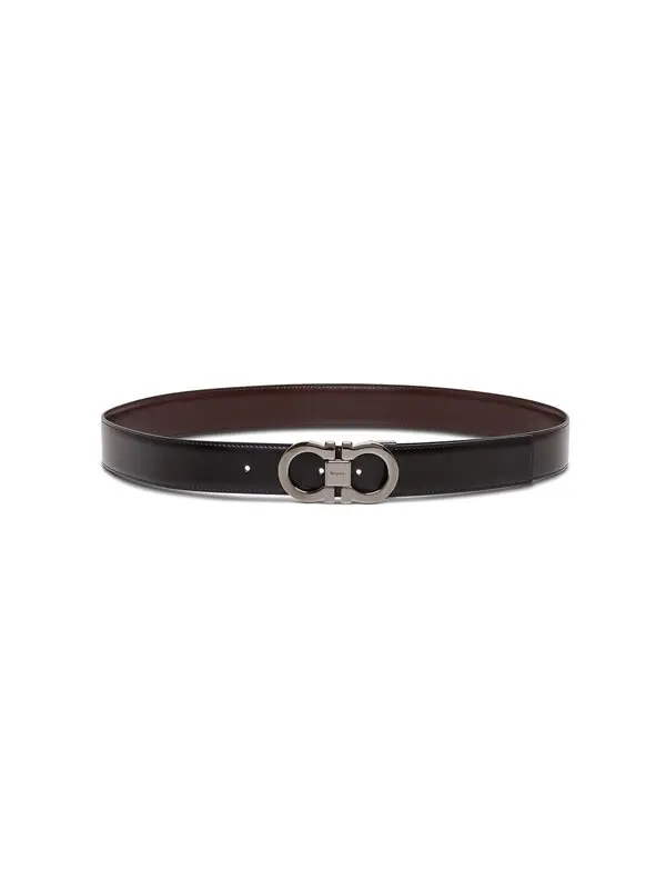 FERRAGAMO Reversible Leather Belt With Double Hook Metal Buckle, 3.5 Cm