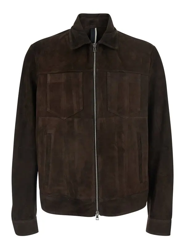 LOW BRAND Suede Bomber Jacket With High Collar And Zip Pockets For
