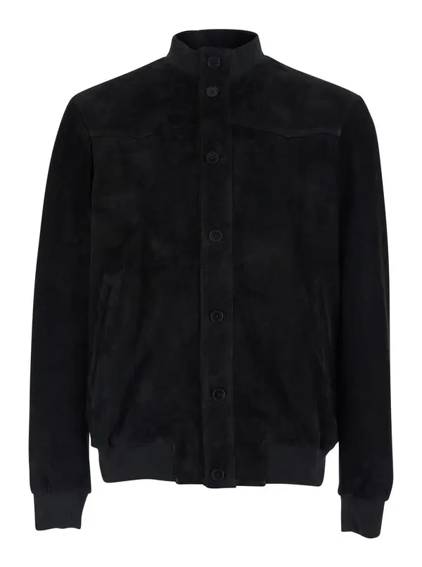 LOW BRAND Suede Jacket With High Collar, Button Closure & Welt Pockets