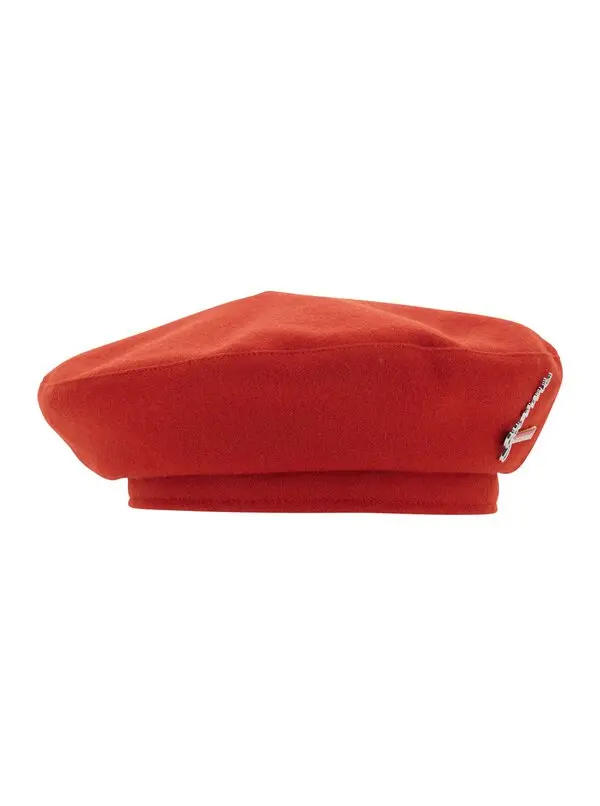 Barbour Flat Crown Wool Beanie With Side Logo Plate For - Red