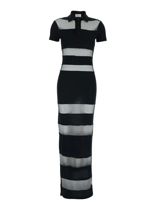 Coperni Polo Collar Long Dress With Logo Embroidery And All-over Stripes