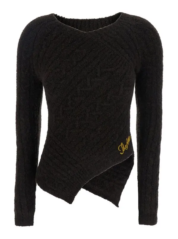 Attico Asymmetrical Logo Wool Sweater With Round Neck