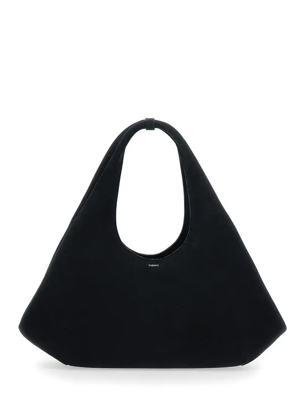 Coperni Folded Suede Shoulder Handbag With Top Handle, Logo Lettering, 40x20x15 Cm