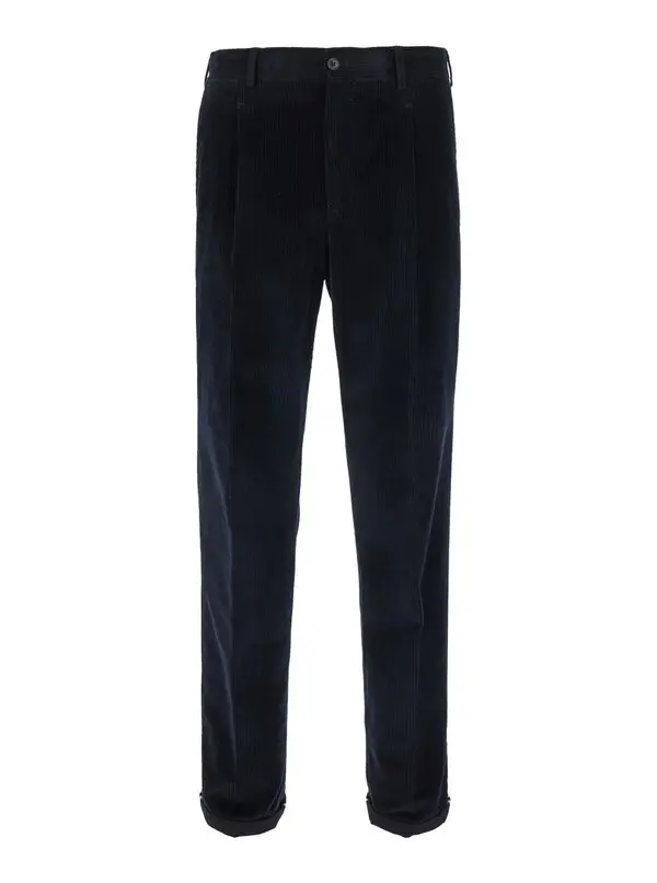 PT TORINO Slim Velvet Chino Pants With Front Pleats & Back Logo Patch