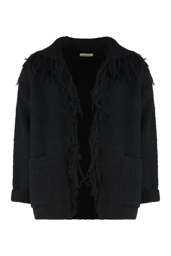 Dries Van Noten Fringed Wool Maxi Cardigan With Soft Collar