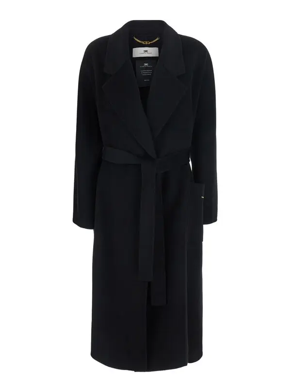 Elisabetta Franchi Belted Notched Revers Tech Fabric Jacket With Long Sleeves