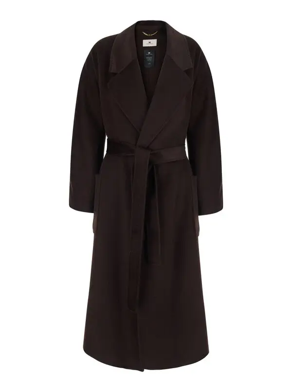 Elisabetta Franchi Wool Belted Jacket With Wide Notched Lapels