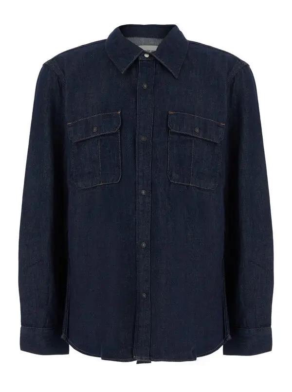 Calvin Klein Denim Shirt With Classic Collar And Patch Pockets
