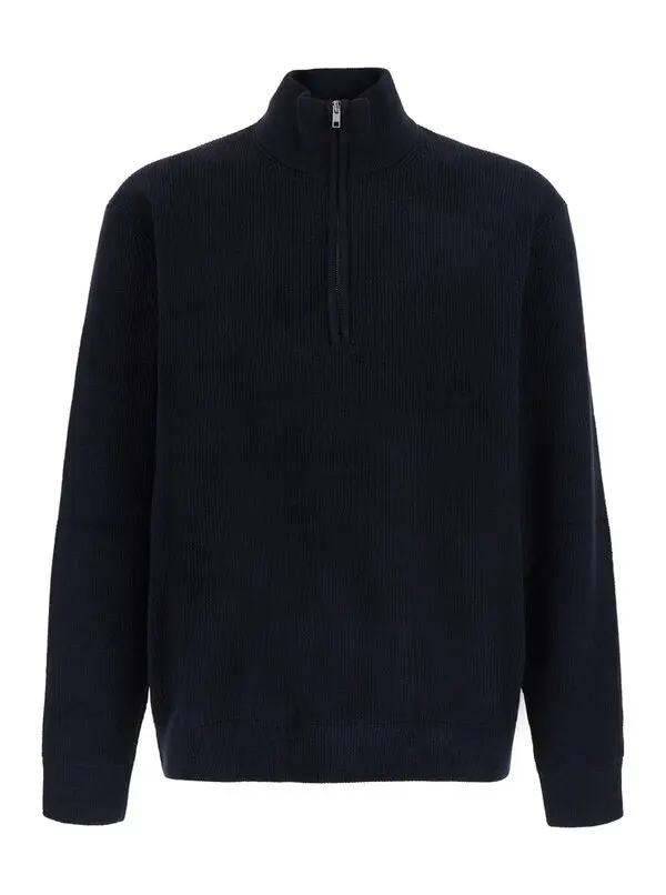 NN.07 Vertical Striped Tech Fabric Zip Sweater With High Collar