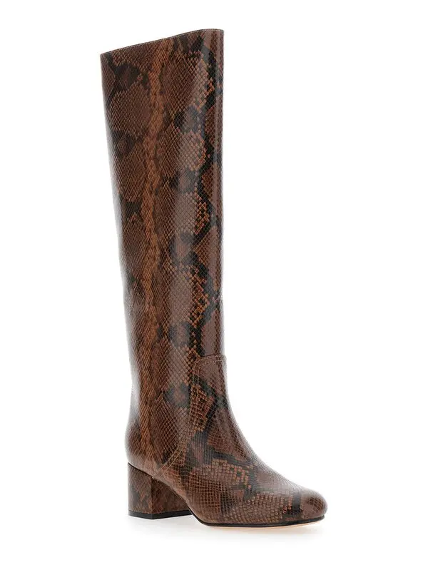 TWINSET Python-effect Knee-high Boots With Side Zip And Rounded Toe