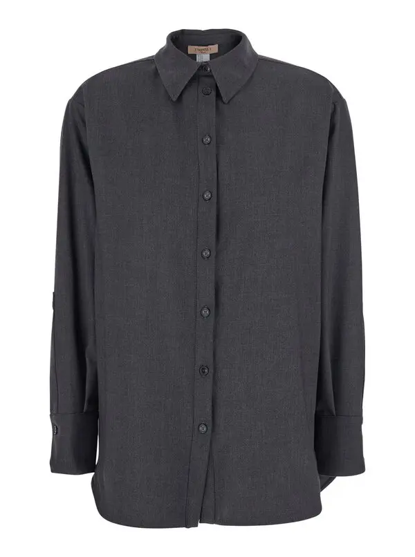 TWINSET Viscose-blend Stretch Shirt With Classic Collar And Back Logo Plaque