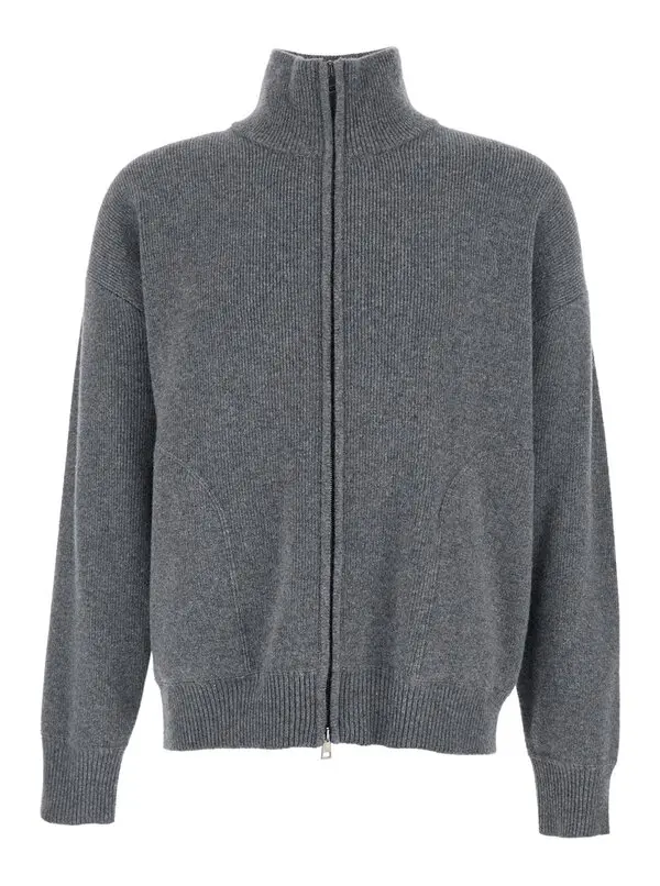 ROBERTO COLLINA Wool High-neck Sweatshirt With Dropped Shoulders And Front Zip