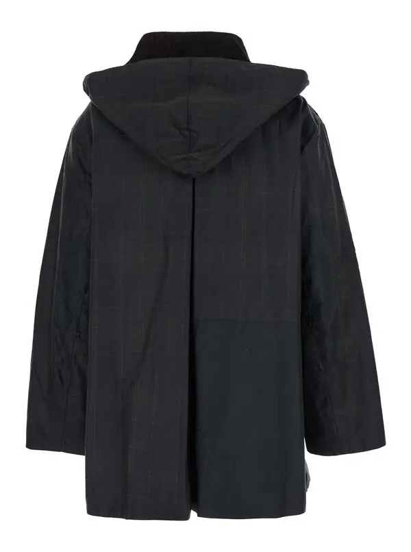 Barbour Duffle-style Waxed Cotton Jacket With All-over Stripe Motif, Hood, And Logo Patch