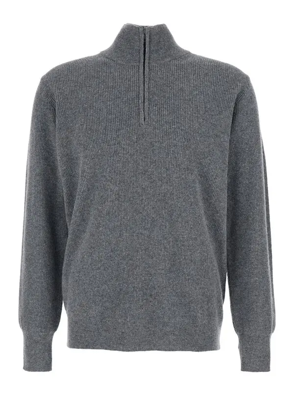 ROBERTO COLLINA Ribbed Wool Sweater With High Neck And Half Zip