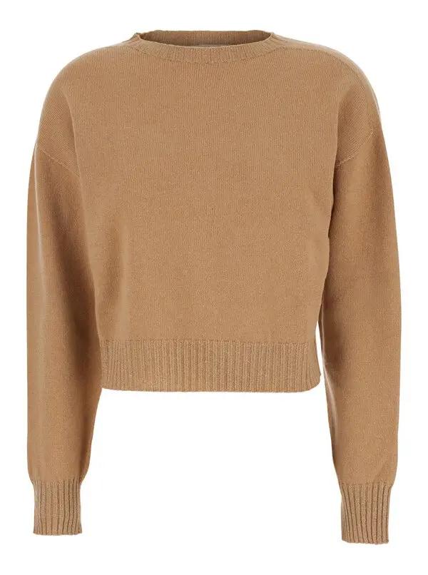 TWINSET Wool Crew Neck Sweater With Dropped Shoulder And Ribbed Cuffs