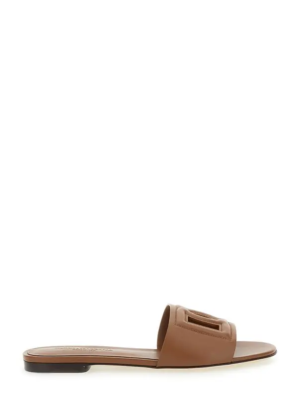 DOLCE E GABBANA Leather Cut-out Logo Slide Sandal For Cq0436