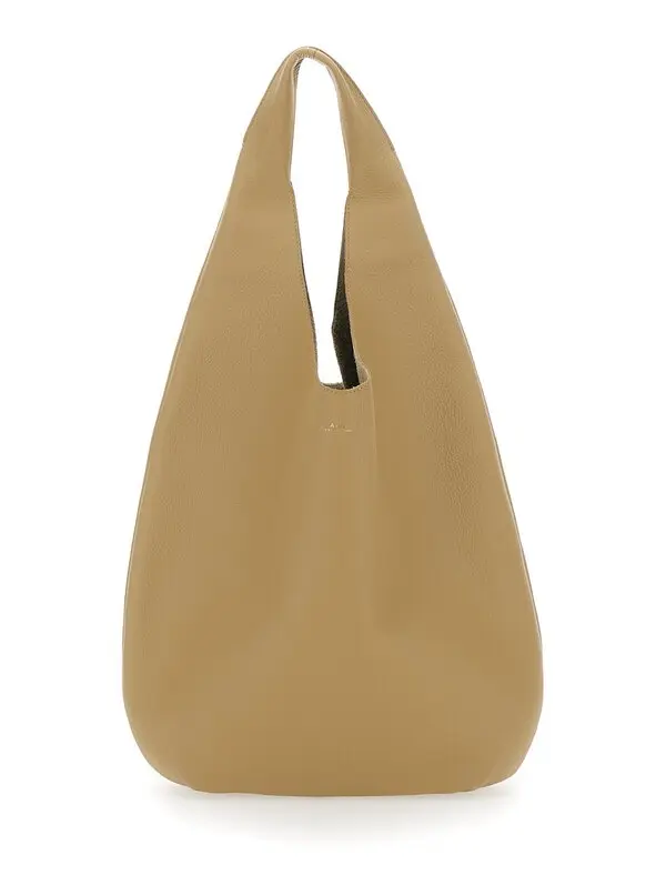 A.p.c. Crinkled Leather Shoulder Handbag With Embossed Logo, Single Handle, 40x37x10 Cm - Beige