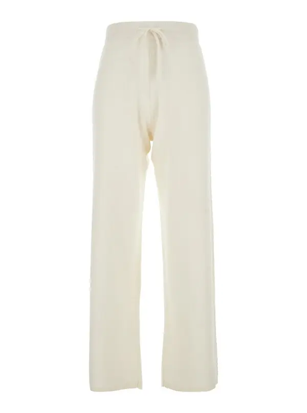 SOLOCASCMIR Cashmere Pants With Elastic Drawstring Waist And Straight Hem For