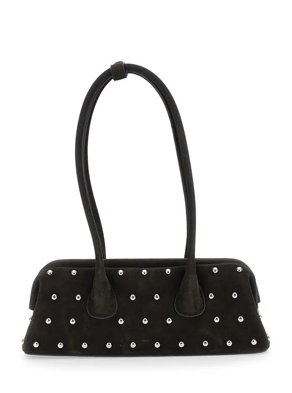 OSOI Boat Wide Mini Suede Shoulder Handbag With Beaded Embellishment