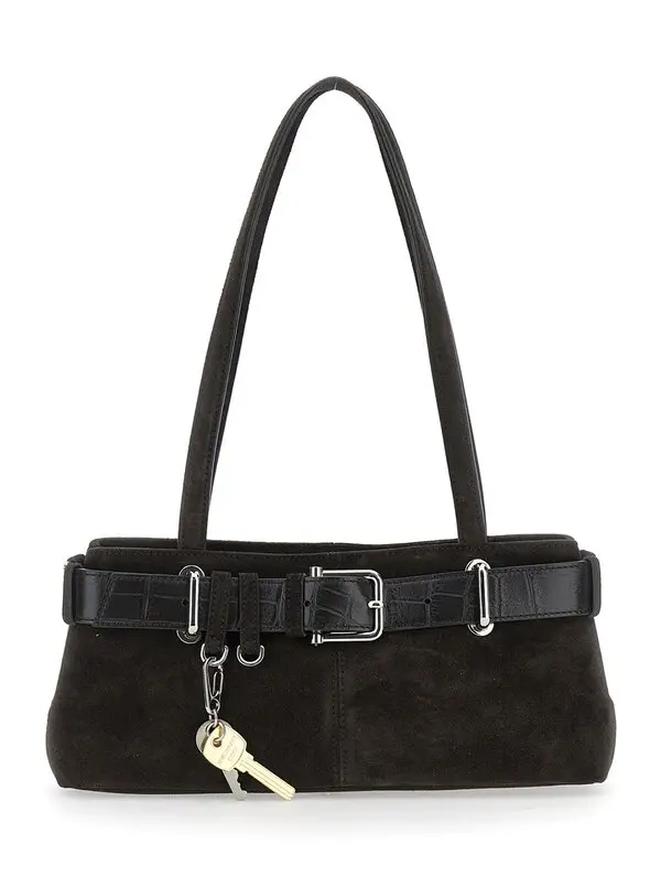 OSOI Brocle Suede Shoulder Handbag With Belt Buckle, Pendant Key Details & Extra Rings, 30 X 13.5 Cm - Brown