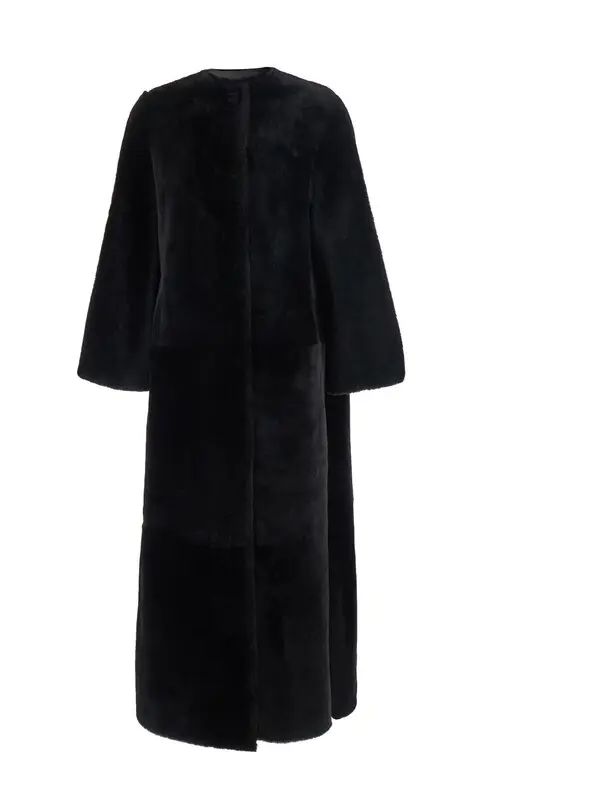 YVES SALOMON Long Shearling Jacket With Round Collar And Snap-front Closure