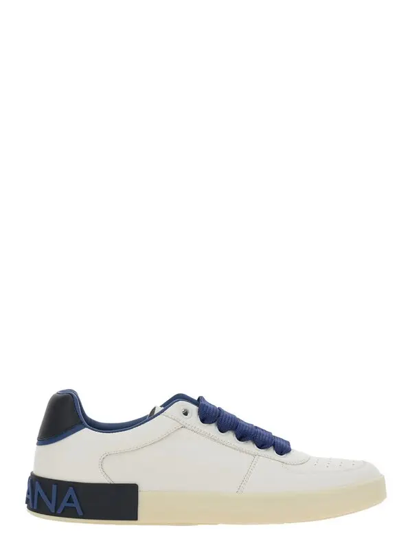DOLCE E GABBANA Leather Lace-up Sneaker With Contrast Heel And Logo Lettering For