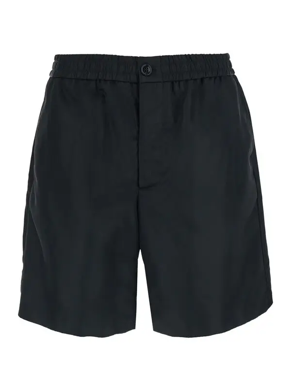 AMI Paris Tech Fabric Shorts With Elastic Waist And Heart Back Detail - Black