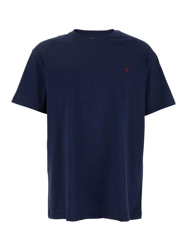 Polo Ralph Lauren Crew Neck Cotton T-shirt With Pony Detail On The Front - Blu