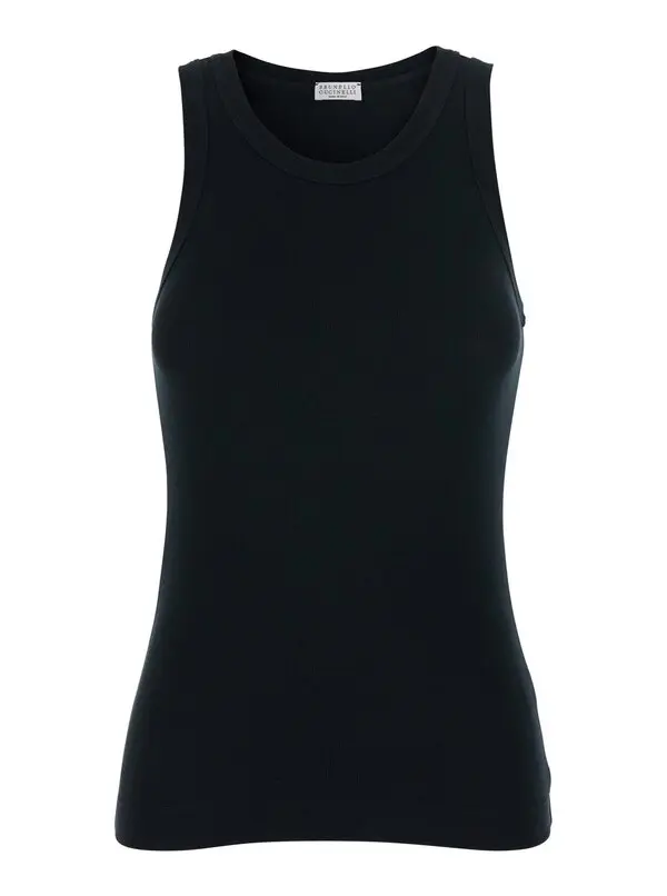 Brunello Cucinelli Ribbed Cotton Sleeveless Top With Round Neck