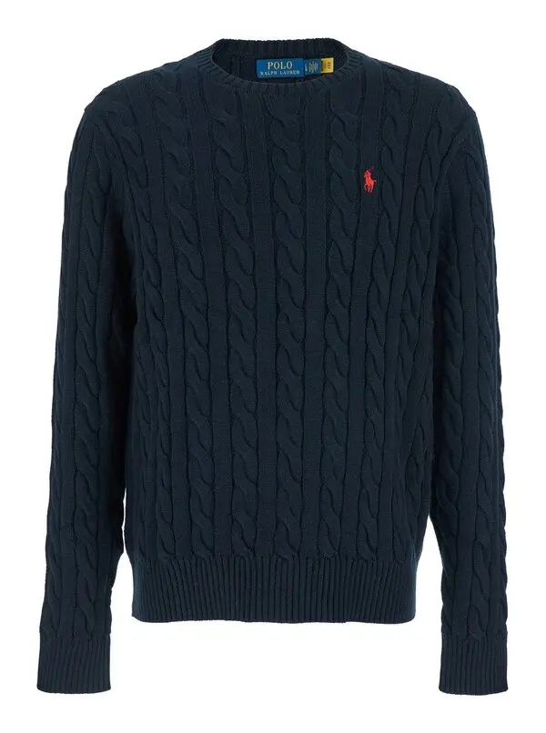 Polo Ralph Lauren Cotton Crewneck Sweater With Front Pony Embroidery - Blu