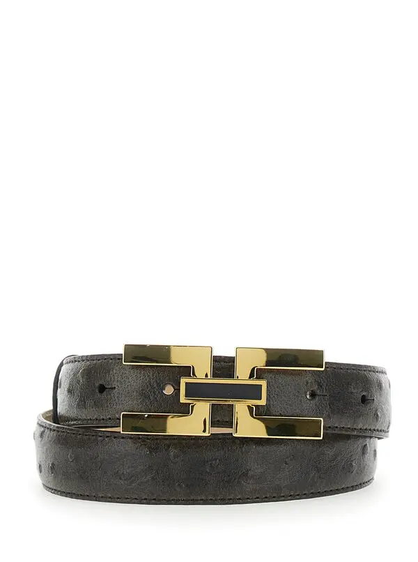 Elisabetta Franchi Leather Belt With Logo Plate Buckle Closure
