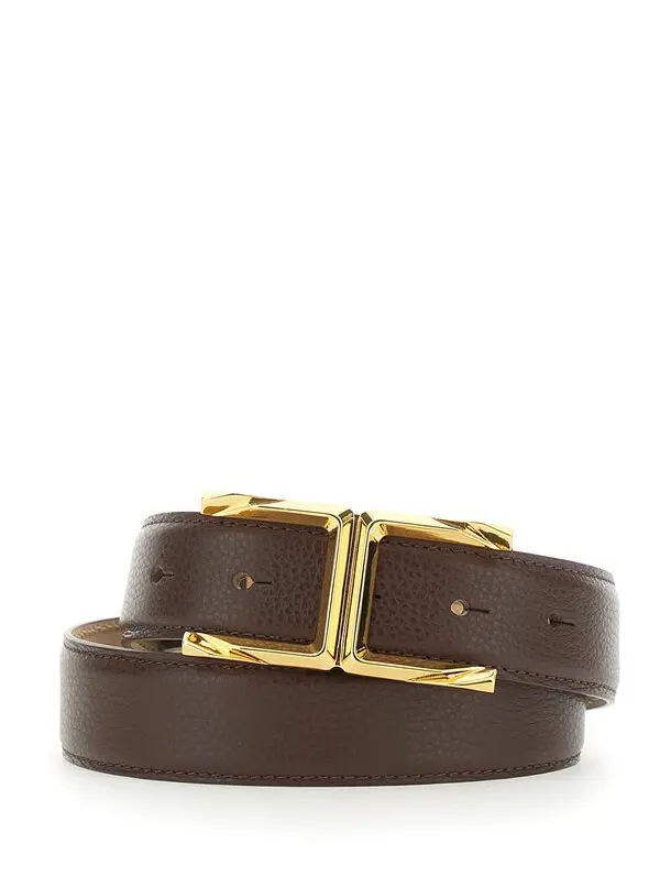 Elisabetta Franchi Leather Belt With Decorative Metal Buckle
