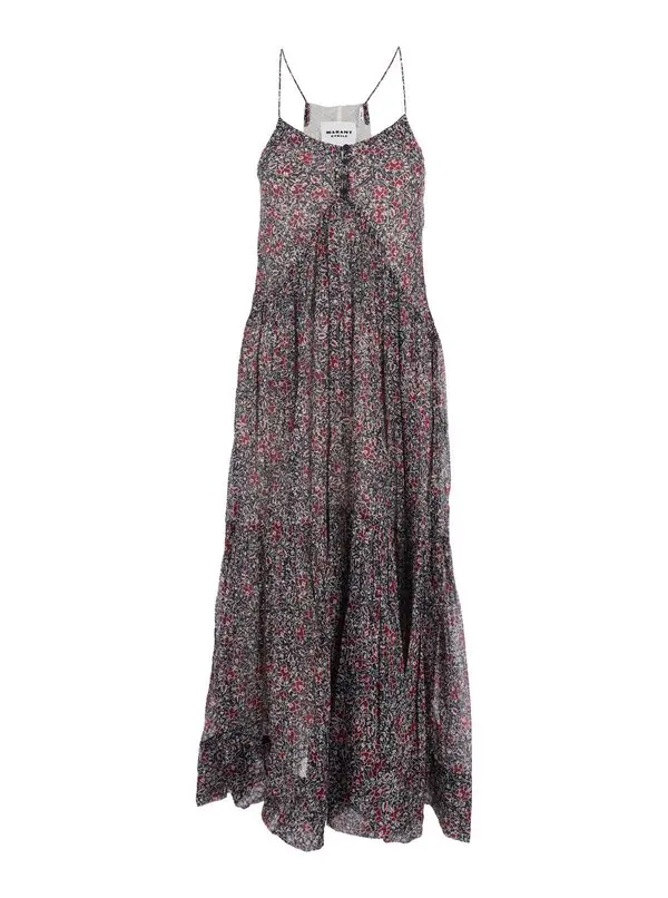 Isabel Marant Étoile Relaxed Long Cotton Dress With Multicolor All-over Motif And Ankle-length Coverage - Violet