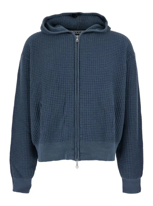 COOR Hooded Cotton Zip Sweatshirt With Honeycomb Knit Design