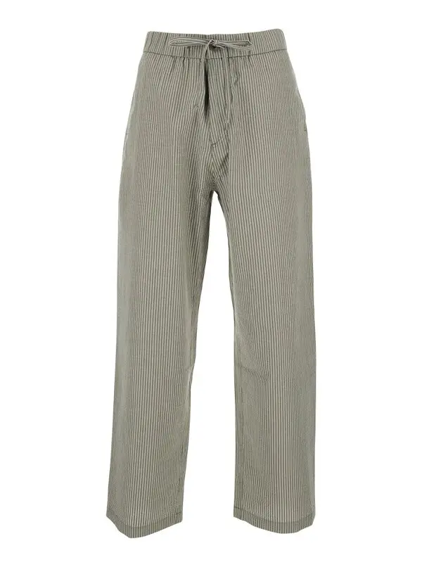 COOR Cotton All-over Striped Straight-leg Pants With Elastic Drawstring Waist And Pockets