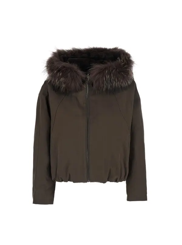 Artico Articulated Hooded Faux Fur Reversible Zip Jacket - Brown