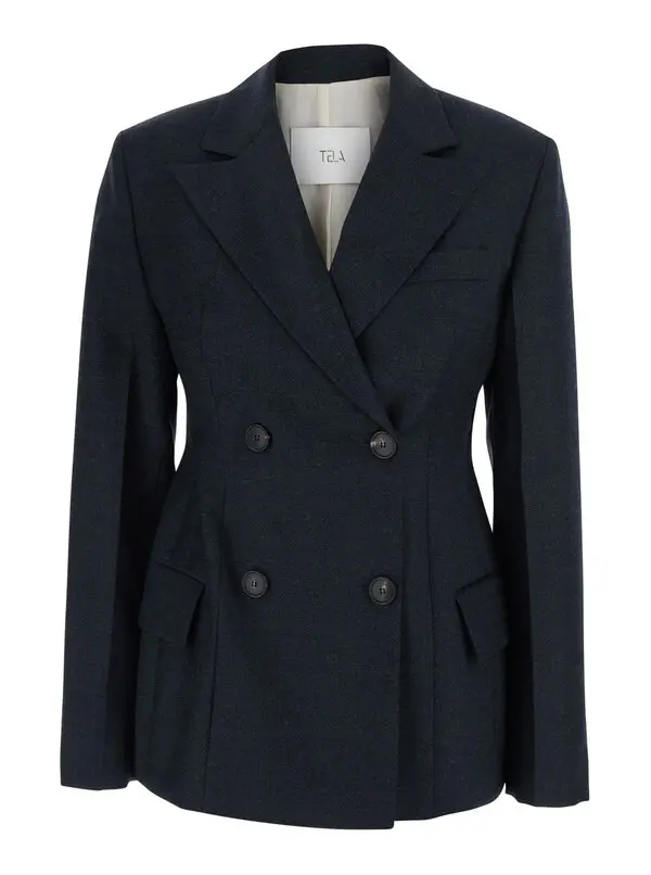 TELA Florence Double-breasted Wool-blend Blazer Jacket With Notched Lapels
