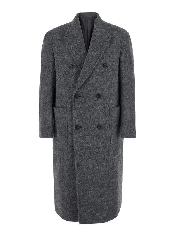 COOR Hairy Peaked Lapel Double-breasted Jacket With Notched Revers & Long Sleeves