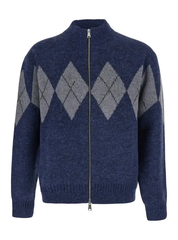 COOR High-collar Inside-out Argyle Zip-up Jacket