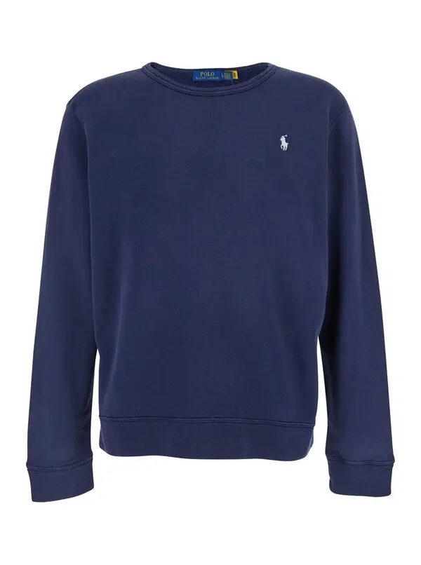 Polo Ralph Lauren Cotton Crewneck Sweatshirt With Embroidered Front Logo - Blu