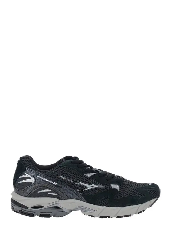 Mizuno Wave Rider 10 Tech Fabric Sneakers With Cushioned Sole - Black
