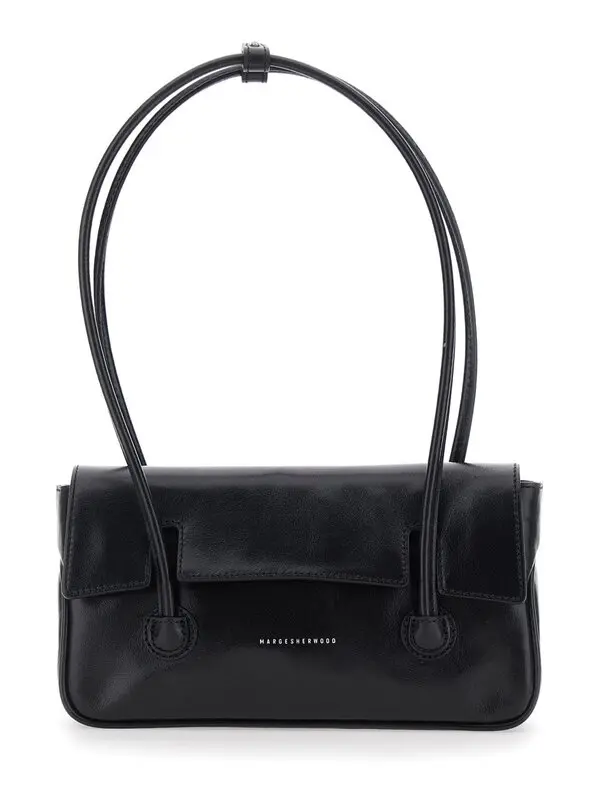 MARGESHERWOOD Shoulder Handbag With Flap And Chain Handle, Snap Closure, Leather, 25 X 15 X 6 Cm - Black