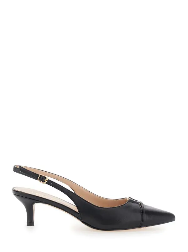 TWINSET Pointed-toe Leather Pumps With Closure Strap And Low Heel