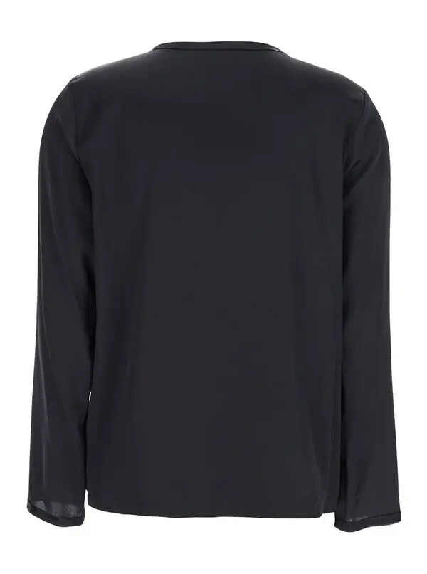 LEPLAIN Silk Long Sleeve Crew Neck Blouse For - Black