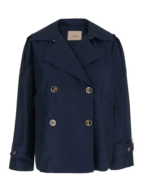 TWINSET Short Double-breasted Mini Trench Jacket In Tech Fabric For