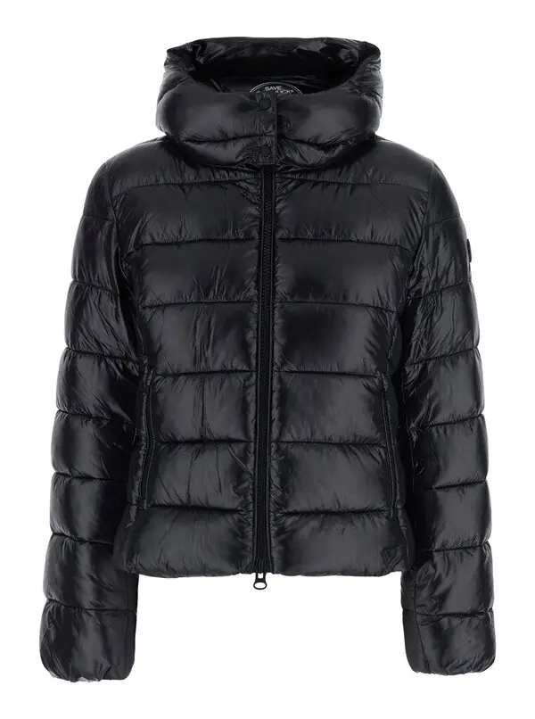 SAVE THE DUCK Tech Fabric Down Jacket With Hood And Logo Sleeve Patch