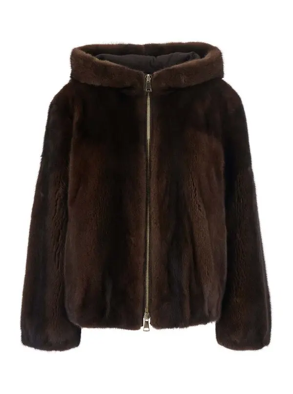 SUPREMA Fur Zip-up Jacket With Fixed Hood For