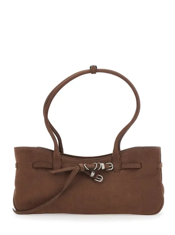 MARGESHERWOOD Grandma Used Aged Leather Shoulder Handbag With Adjustable Strap, Top Zip Closure, 33x16x9 Cm - Brown