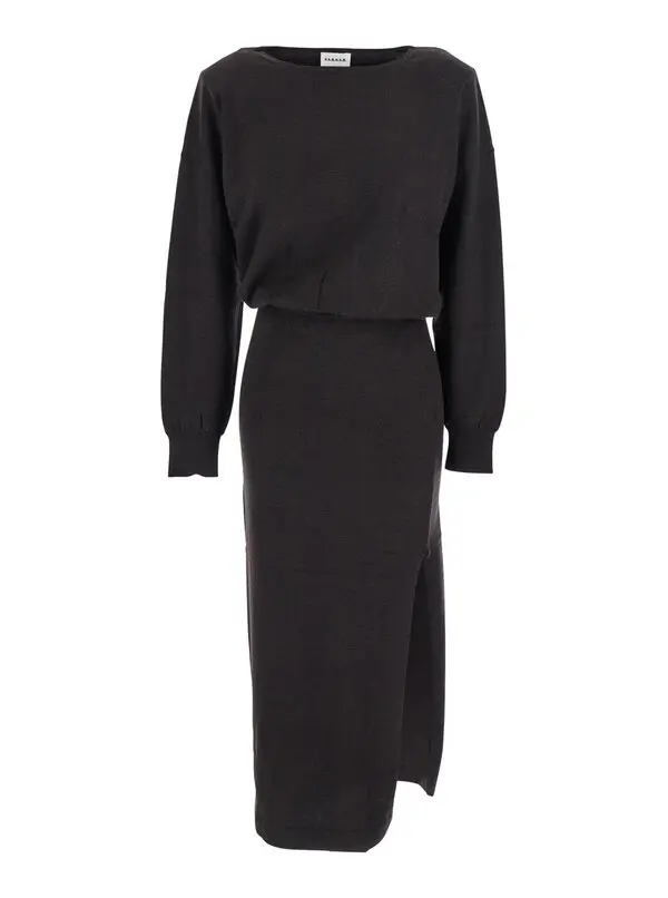 P.a.r.o.s.h P. A.r. O.s. H. Wool And Cashmere Blend Boat-neck Dress With Elastic Waist - Brown